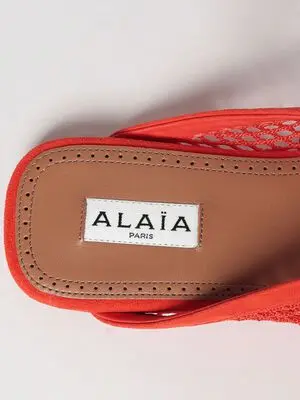 Alaïa Alaia Low-heeled Mules In Mesh Nylon And Suede With Strap