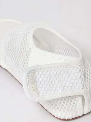 Alaïa Alaia Mesh Nylon Low-heeled Sandals With Perforated Design And Hook-and-loop Closure - White