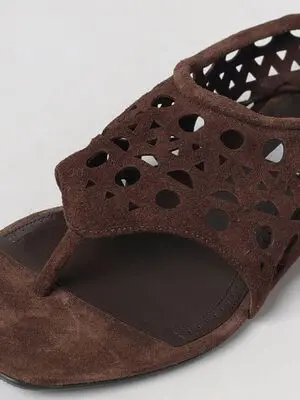 Alaïa Alaia Vienne Perforated Suede Thong Mule Sandals - Brown