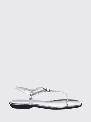 Gucci Gg Laminated Leather Thong Sandals With Low Heel And Logo - Gray