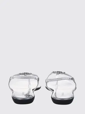 Gucci Gg Laminated Leather Thong Sandals With Low Heel And Logo - Gray