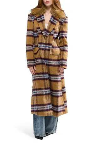 AZALEA WANG Talora Faux Fur Collar Trench Coat