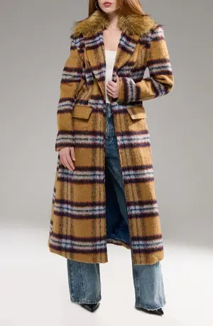 AZALEA WANG Talora Faux Fur Collar Trench Coat