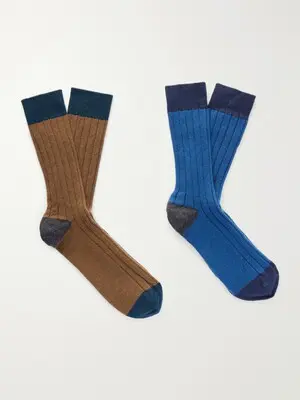 Johnstons Of Elgin Set Of Two Ribbed-knit Cashmere-blend Socks - Multi