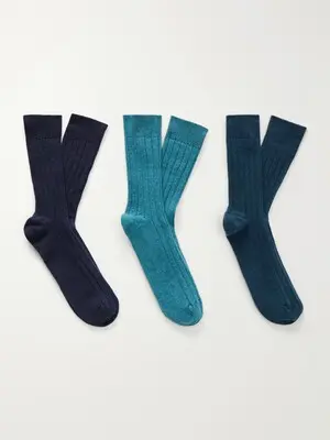 Johnstons Of Elgin Set Of Three Ribbed-knit Cashmere-blend Socks - Multi