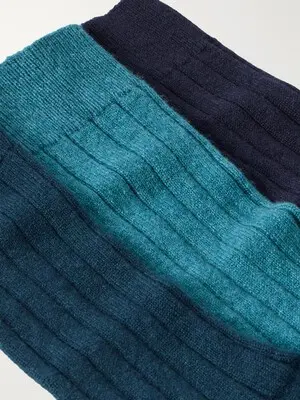 Johnstons Of Elgin Set Of Three Ribbed-knit Cashmere-blend Socks
