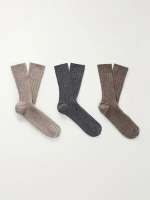 Johnstons Of Elgin Set Of Three Cashmere-blend Socks - Multi