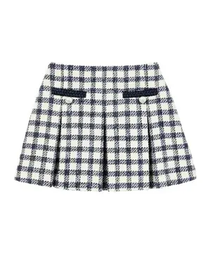 SELF-PORTRAIT Plaid Bouclé Skirt - Navy Blue