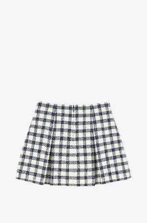 SELF-PORTRAIT Plaid Bouclé Skirt - Navy Blue