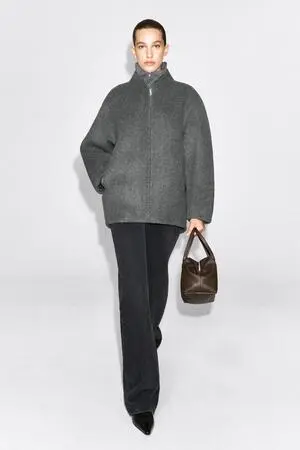 Cos Sculpted Wool-blend Zip-up Jacket - Gray