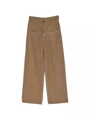 UMA WANG Contrast-stitch Wide-leg Trousers - Brown