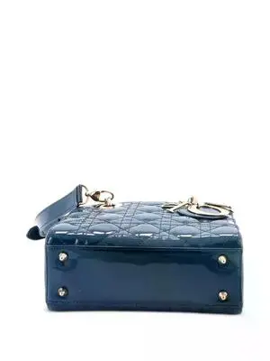 Dior Lady Bag Cannage Quilt Patent Small Satchel - Blue