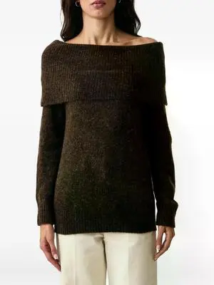 MOS MOSH Mape Off-shoulder Ribbed-knit Sweater - Brown