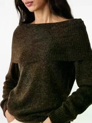 MOS MOSH Mape Off-shoulder Ribbed-knit Sweater - Brown