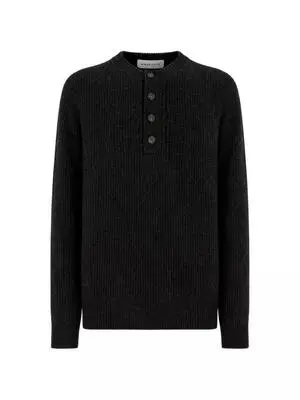 AMARANTO Ribbed-knit Button-neck Sweater - Grey