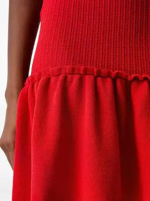 MORGAN Ribbed-knit Ruffled Mini Dress