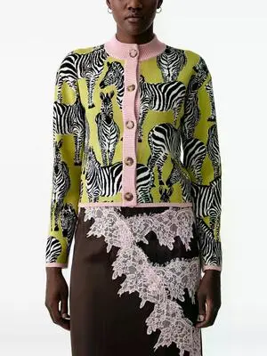 NEVER FULLY DRESSED Zebra-intarsia Cardigan - Green