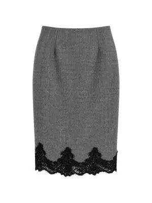 CLIPS Herringbone Lace-trim Skirt - Grey