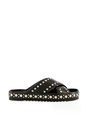 Fendi Stud-embellished Crossover-strap Slides - Black
