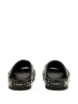 Fendi Stud-embellished Crossover-strap Slides