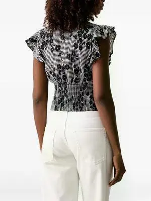 MORGAN Gingham Floral-print Blouse