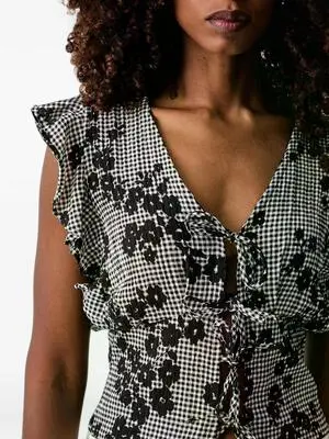 MORGAN Gingham Floral-print Blouse