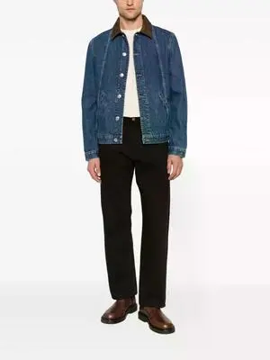 Brunello Cucinelli Suede-collar Buttoned Denim Jacket - Blue