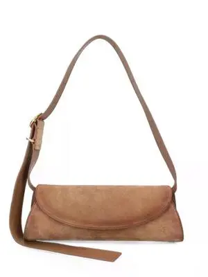 JIL SANDER Cannolo Small Leather And Suede Handbag With Adjustable Strap And Embossed Logo - Brown