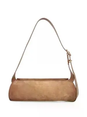 JIL SANDER Cannolo Small Leather And Suede Handbag With Adjustable Strap And Embossed Logo - Brown