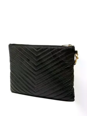 Saint Laurent 2018 Chevron Calfskin Monogram Tablet Pouch Clutch Bag