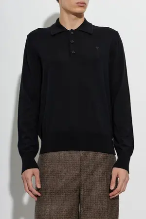 AMI Paris Wool Polo Shirt With Embroidered Logo