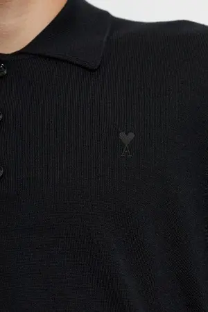AMI Paris Wool Polo Shirt With Embroidered Logo