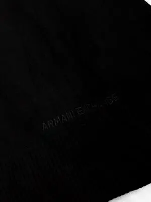 Armani Exchange Logo-embroidered Ribbed-trim Beanie Hat - Black