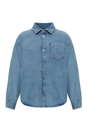 AMI Paris Denim Shirt With Embroidered Logo - Blue