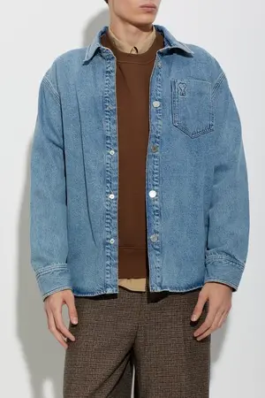 AMI Paris Denim Shirt With Embroidered Logo