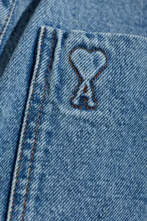 AMI Paris Denim Shirt With Embroidered Logo