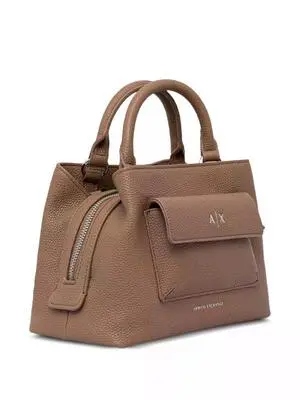 Armani Exchange Logo-plaque Grained-texture Tote Bag - Brown