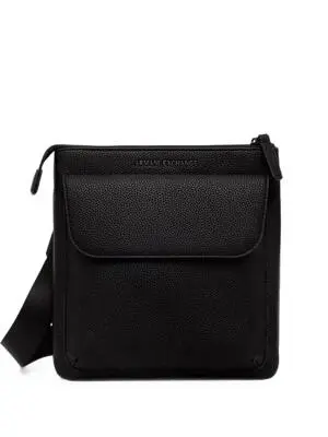 Armani Exchange Logo-plaque Pebbled-effect Messenger Bag - Black