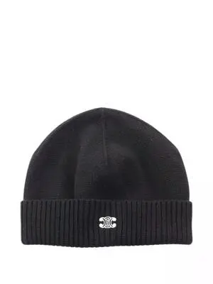 Celine 2010s Triomphe Knit Beanie Hat - Black
