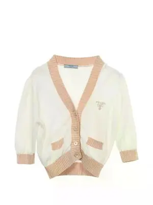 Prada 2010s Logo-embroidered Cropped Cardigan - White