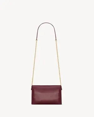 Saint Laurent Cassandre Small Chain Pouch In Shiny Leather In Red - Dark Ruby