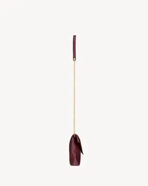 Saint Laurent Cassandre Small Chain Pouch In Shiny Leather In Red - Dark Ruby