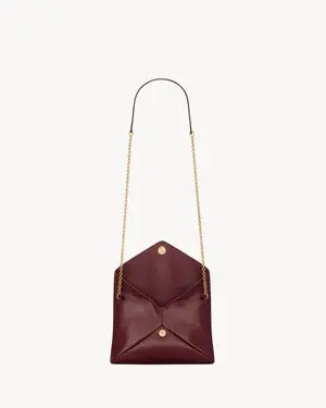 Saint Laurent Cassandre Small Chain Pouch In Shiny Leather In Red - Dark Ruby