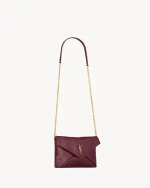 Saint Laurent Cassandre Small Chain Pouch In Shiny Leather In Red - Dark Ruby