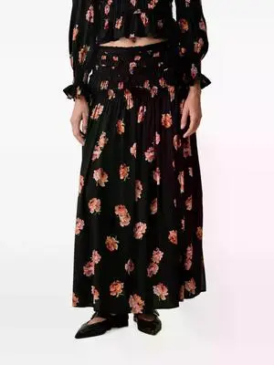 ALLSAINTS Lauren Floral-print Ruffled Midi Skirt - Black