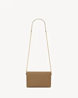 Saint Laurent Cassandre Small Chain Clutch In Lambskin In Brown - Dark Cork