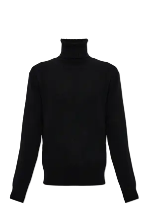 AMI Paris Cashmere Turtleneck Sweater With Embroidered Logo - Black