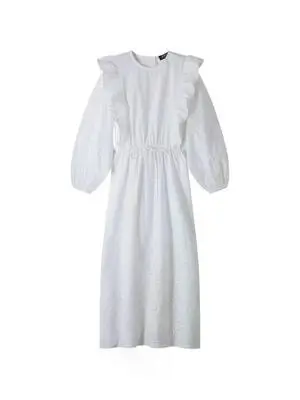 A.p.c. Ruffled Broderie-anglaise Midi Dress - White