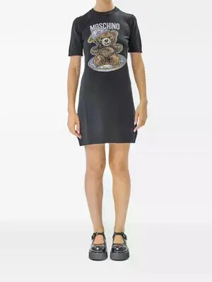 Moschino Orsetto Intarsia-knit Mini Dress - Black