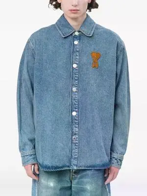 AMI Paris Cotton Knitted De Coeur Overshirt - Blue